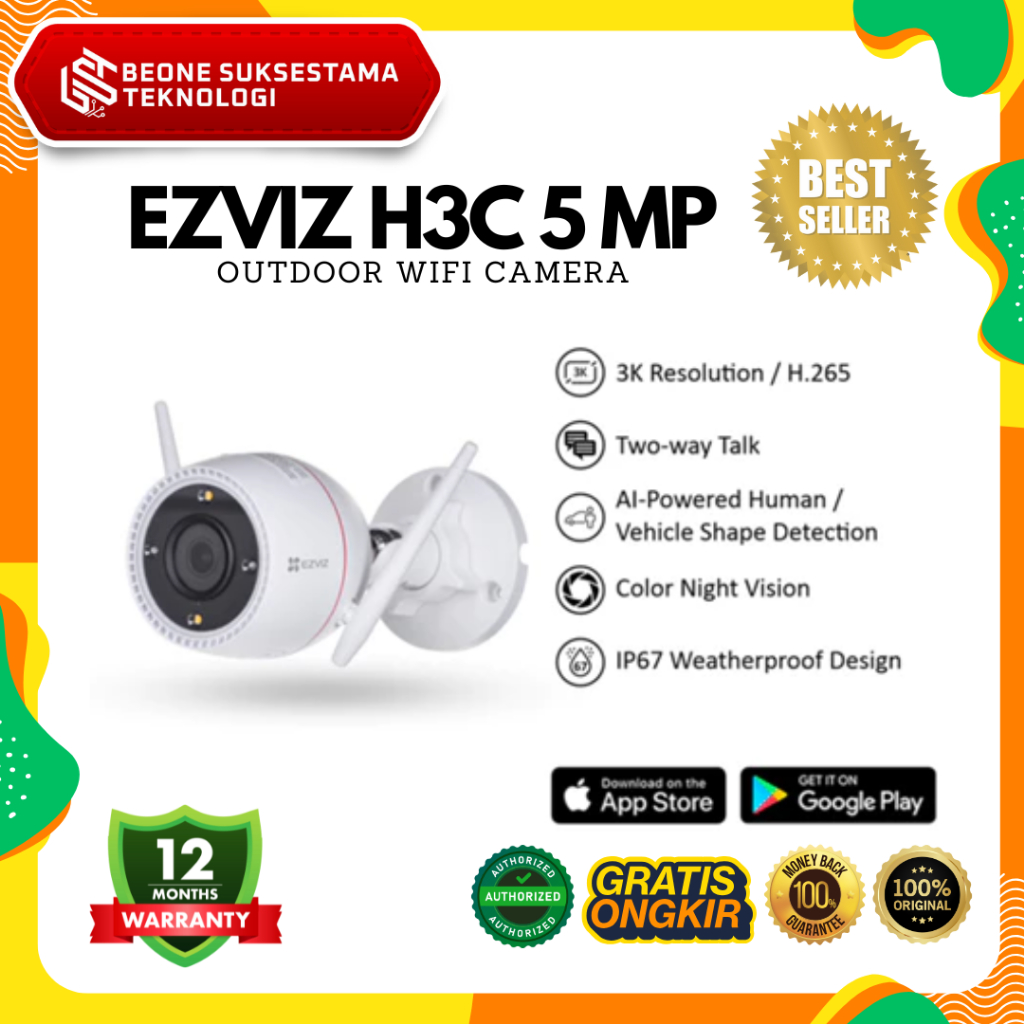 Jual EZVIZ H3C-5MP-COLOR 5MP COLORNIGHT 2 WAY H.265 FIXED OUTDOOR WIFI ...