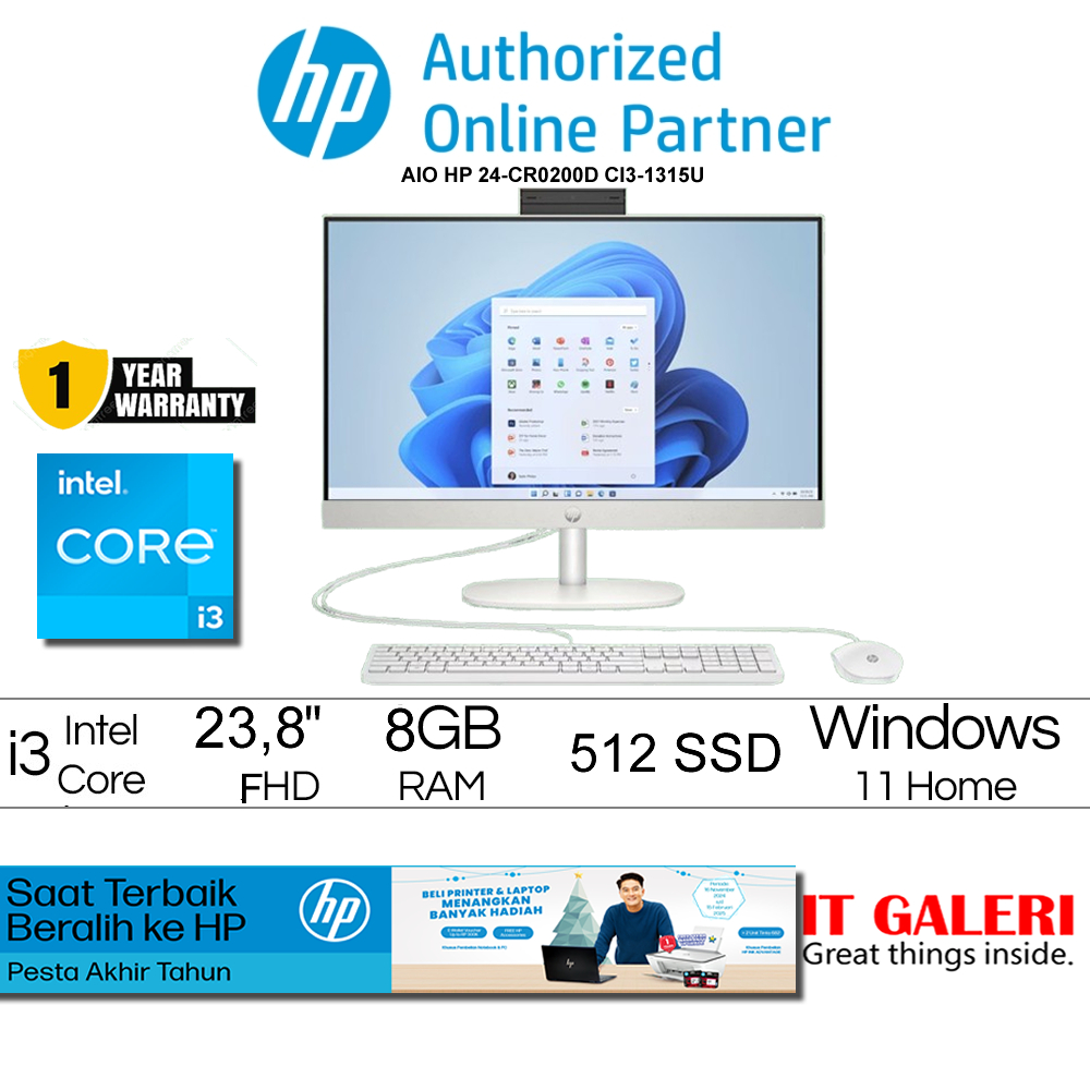 Jual PC AIO HP 24-Cr0200D Intel Core I3-1215U/Ram 8GB/Ssd 512GB/Layar ...