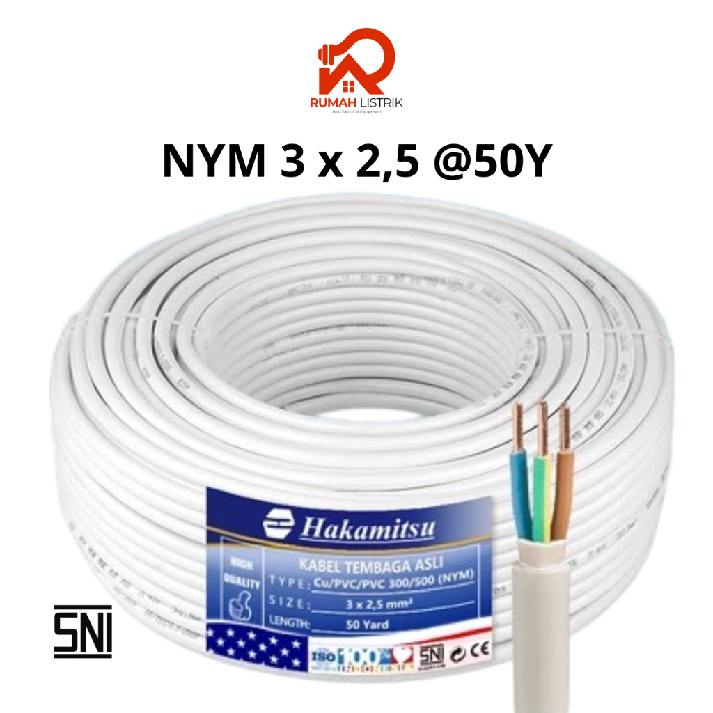 Jual Hakamitsu NYM 3x2,5 Roll 50 Yard Kabel Listrik Putih Tembaga Kawat Tunggal Engkel | Shopee ...