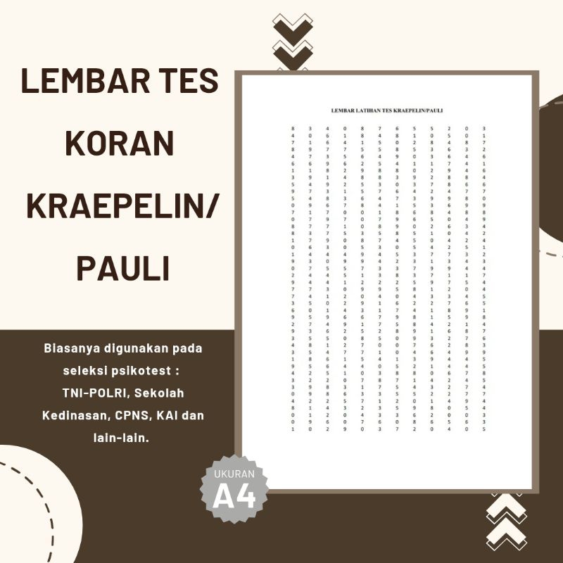 Jual LEMBAR TES KORAN A4 TES KRAEPELIN TES PAULI PSIKOTEST | Shopee ...