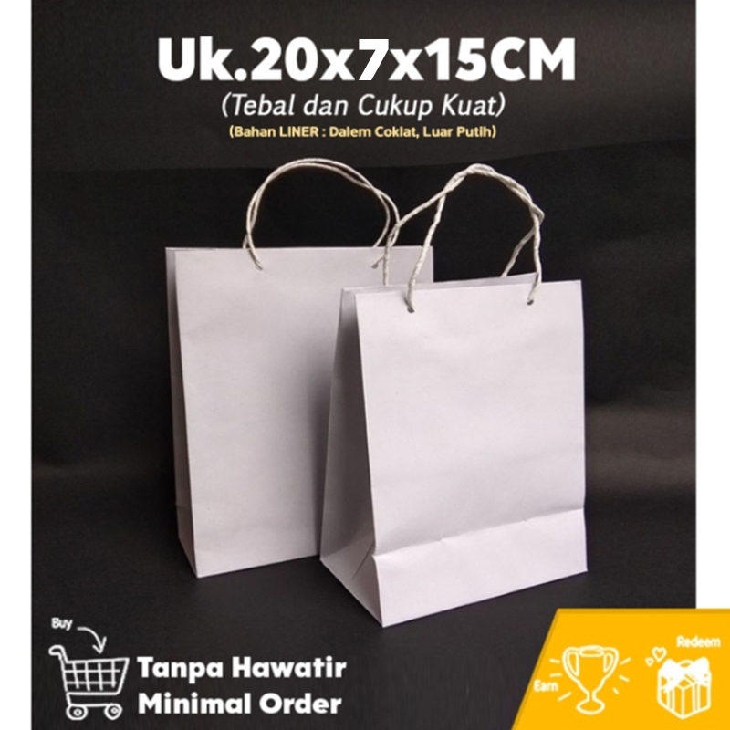 Jual (LINER) Paper Bag Putih Midel Uk. 20x7x15cm / Paper Bag Polos ...