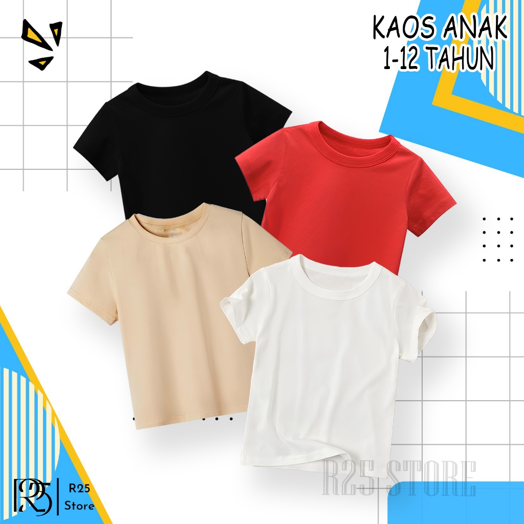 Jual Kaos polos anak perempuan laki laki 1-12 tahun combed 30s unisex | Shopee Indonesia