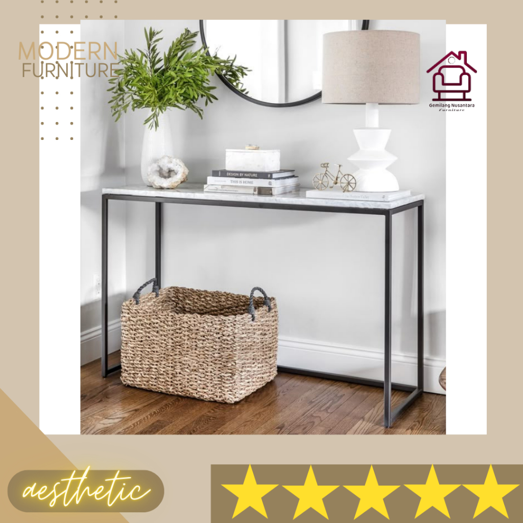 Jual Meja Console Table Minimalis Rangka Besi Hitam Rak Putih Motif ...