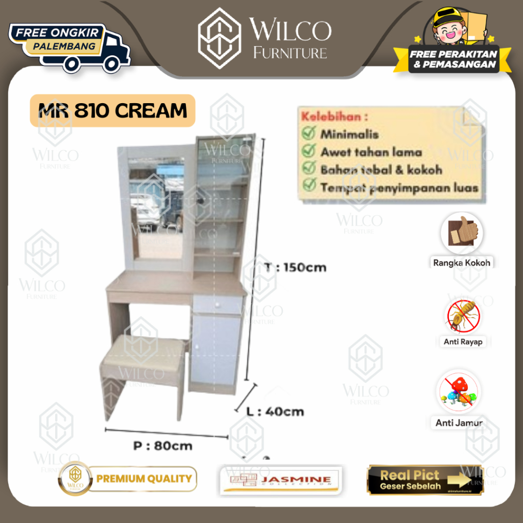 Jual Meja Rias MR 810 Jasmine Cream / Meja Rias Jasmine 80 Cm / Kaca ...