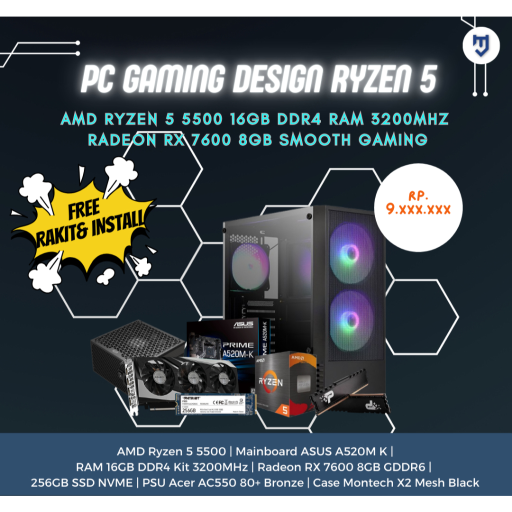 Jual Ryzen 5 5500 Gaming PC with Radeon RX 7600 8GB 16GB DDR4 RAM 256GB ...