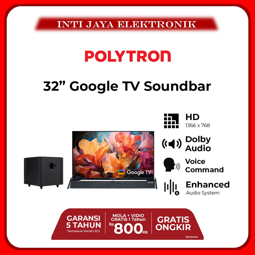 Jual SMART ANDROID DIGITAL LED TV POLYTRON 32 INCH SOUNDBAR - 32BG9058 | Shopee Indonesia
