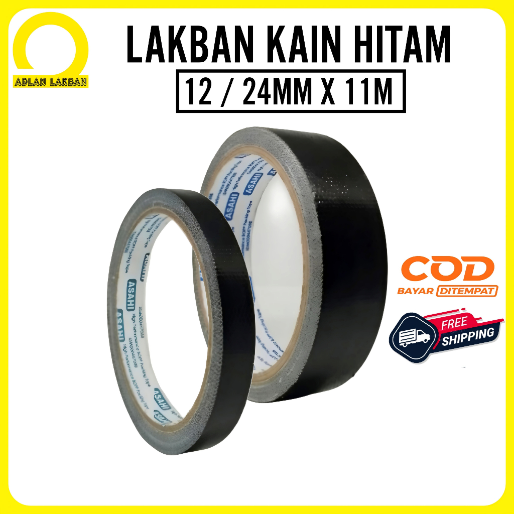 Jual Lakban Kain Hitam / Cloth Tape 12mm, 24mm, 45mm 2 inch x 12 Meter ...