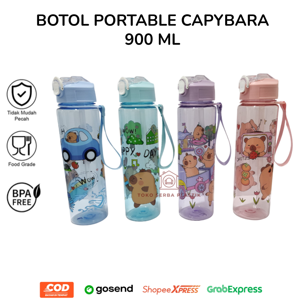 Jual Botol Minum Capybara Viral Cute 900ml / Botol Minum Anak Sekolah Karakter Motif Capybara ...
