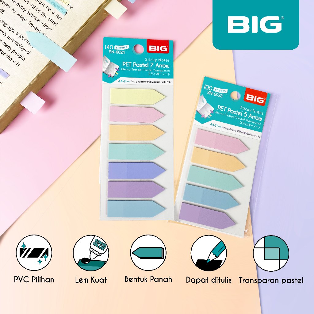 Jual BIG Sticky Notes PET Index Warna Pastel/ Sticky Notes PET Cute ...