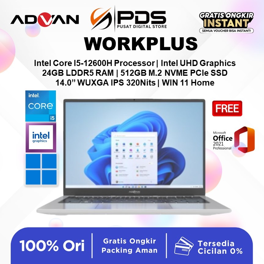 Jual ADVAN Workplus Intel Core I5-12600H Ram 24GB SSD 512GB Win 11 Home ...