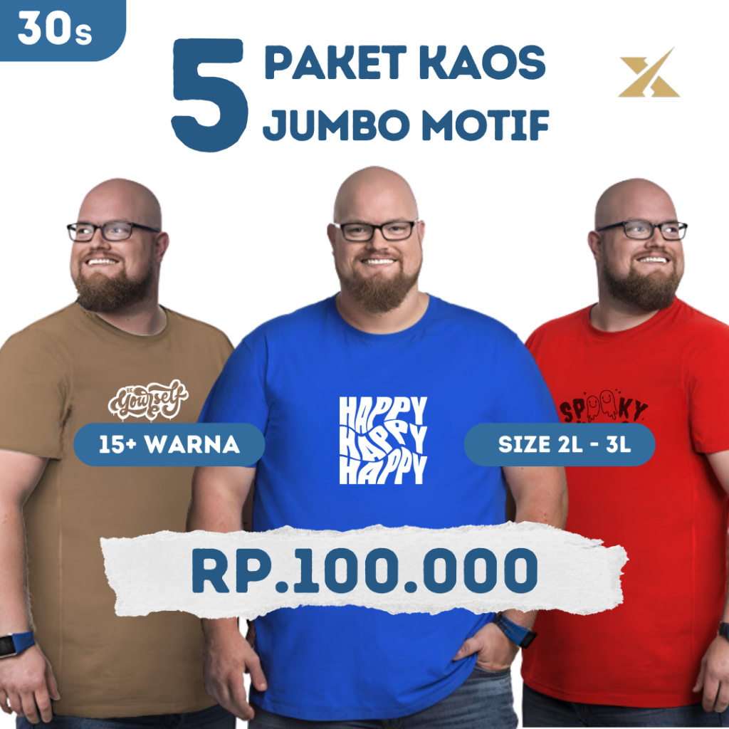 Jual [100K 5PCS] Kaos Jumbo Big Size Motif LD 114CM 124CM / T-Shirt ...