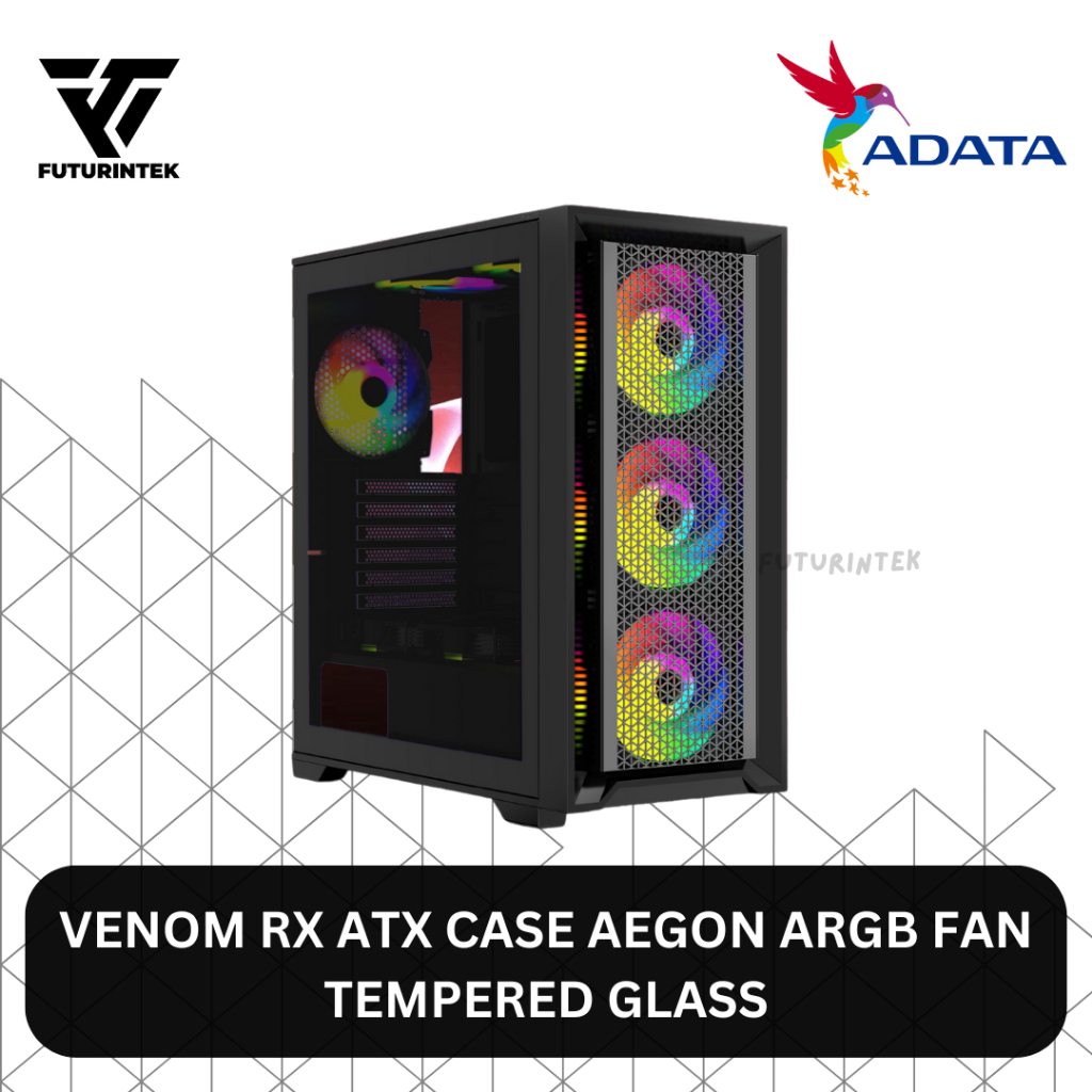 Jual VENOMRX ATX Case Aegon Black Tempered Glass 4x12cm ARGB Fan Gaming ...