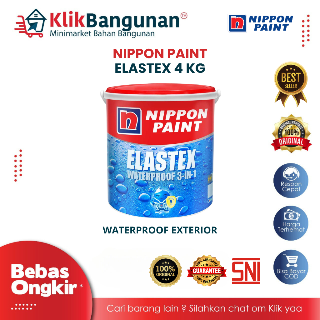 Jual Nippon Paint Elastex Cat Waterproof 3-in-1 4 Kg - Pelapis Dinding Anti Bocor dan Lembab ...