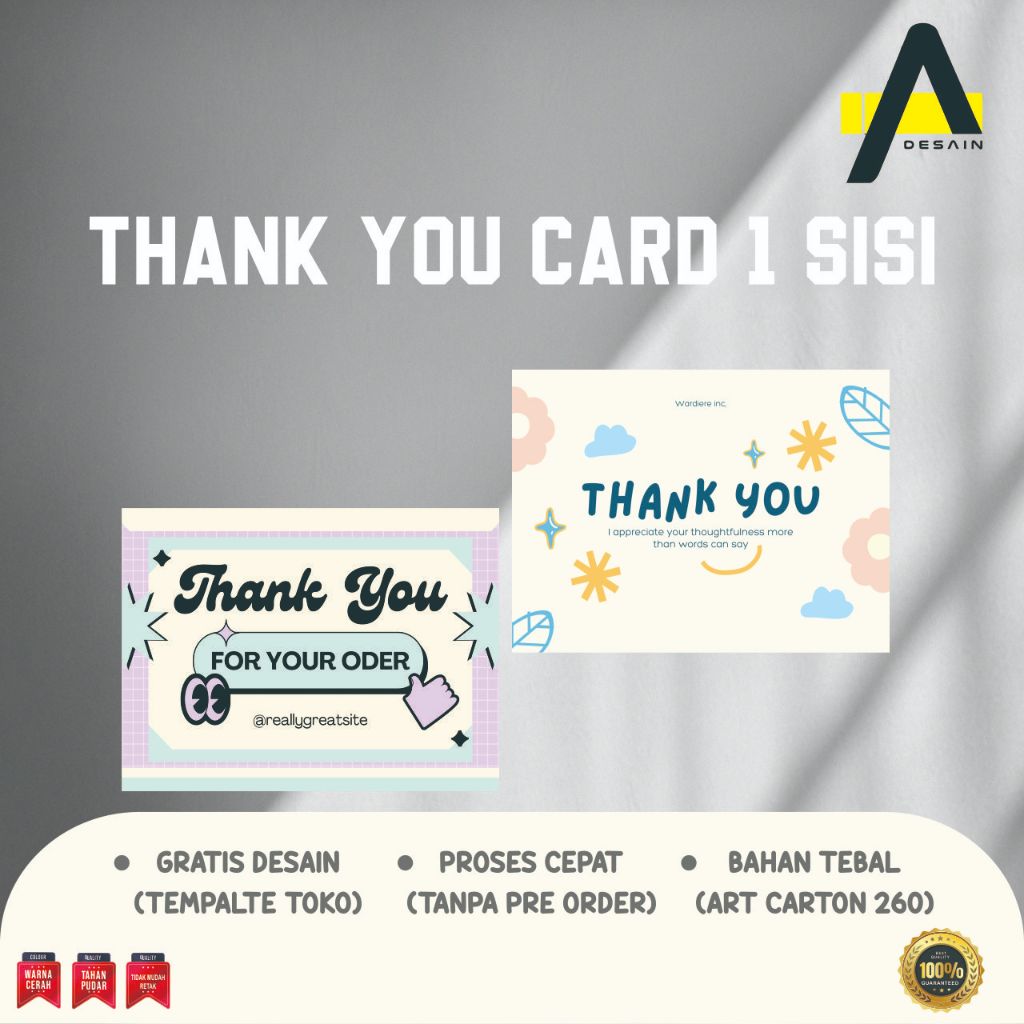 Jual Cetak Thank You Card 1 Sisi Custom - Kartu Ucapan Terima Kasih - Kartu Souvenir | Shopee ...