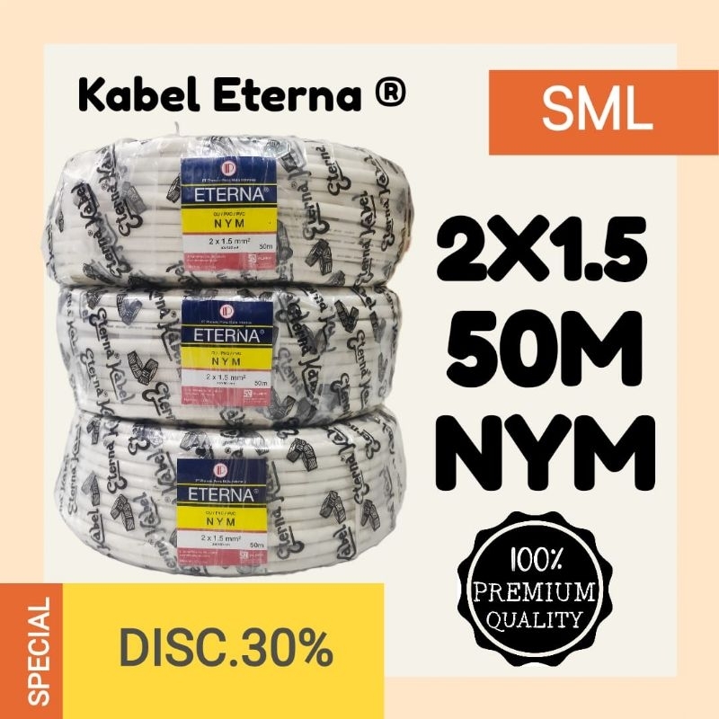 Jual Kabel Listrik Eterna 2X1.5 50M NYM Isi 2 Kawat Super Quality Cocok Buat instalasi rumah ...