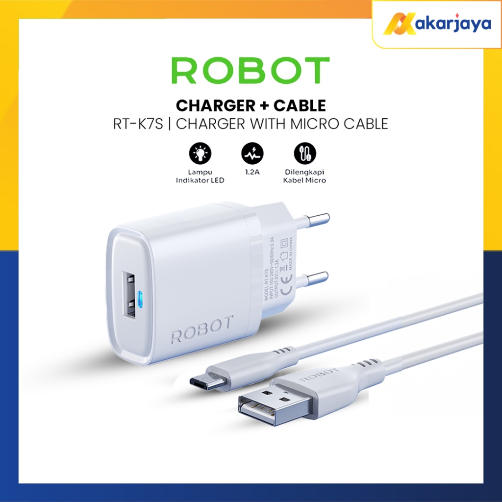 Jual ROBOT RT-K7S Single Output USB Charger Casan Kabel Data Micro 1.2A ...