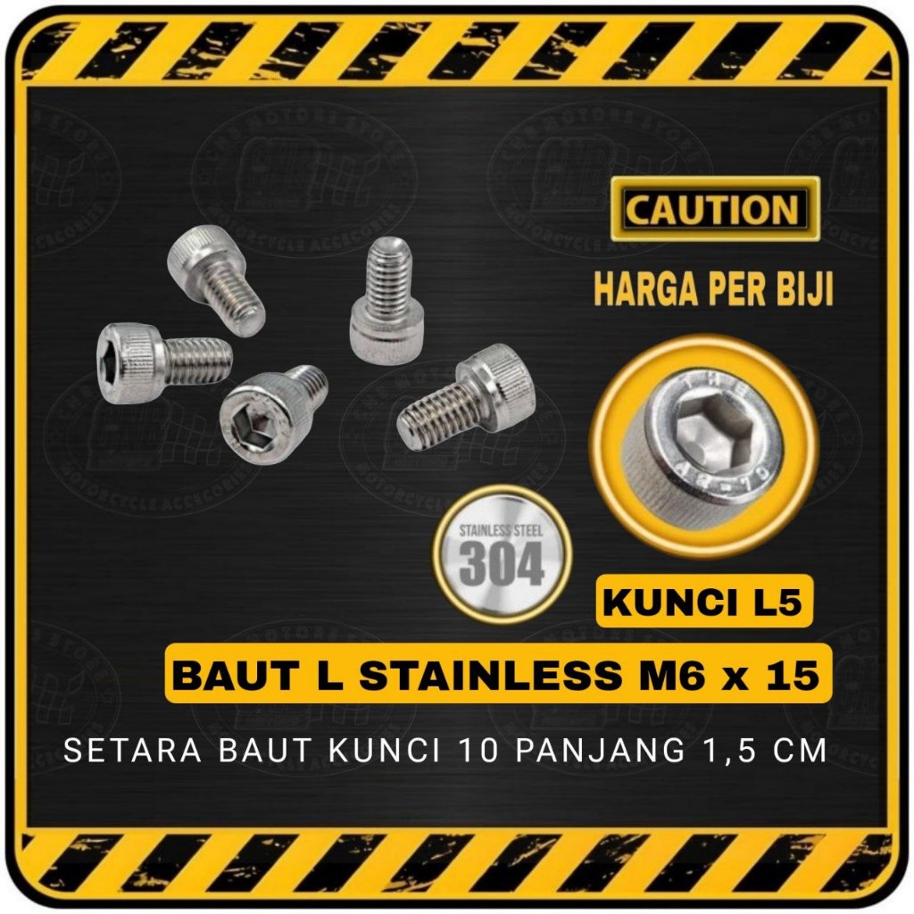 Jual Baut L STAINLESS M6 x 15 || M6x15 ( Setara Baut Kunci 10 | Panjang 15 mm / 1,5 cm ...