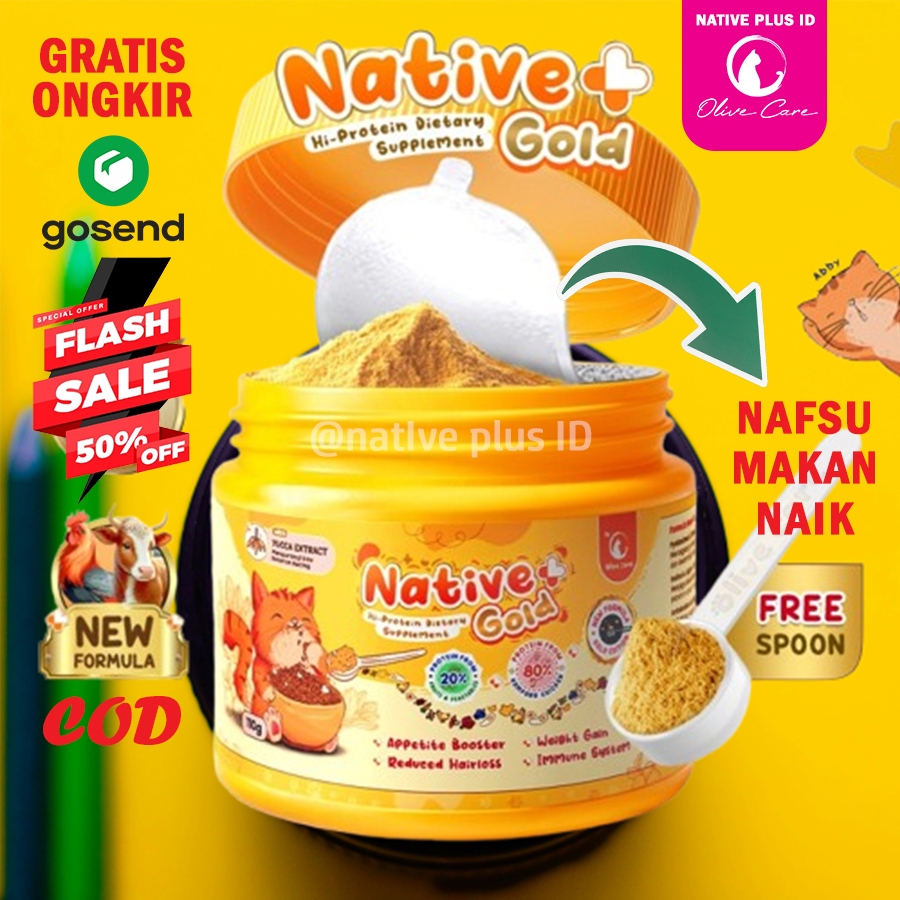 Jual GROSIR Olive Care Vitamin Kucing NATIVE+ GOLD Protein Tinggi 110gr ...