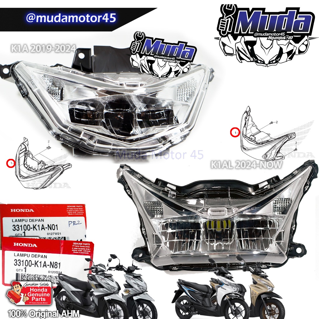 Jual REFLEKTOR HEAD LAMP BEAT LED NEW GEN 1 OR 2 SET LAMPU DEPAN ASSY 2020 ESAF STREET 2021 2022 ...