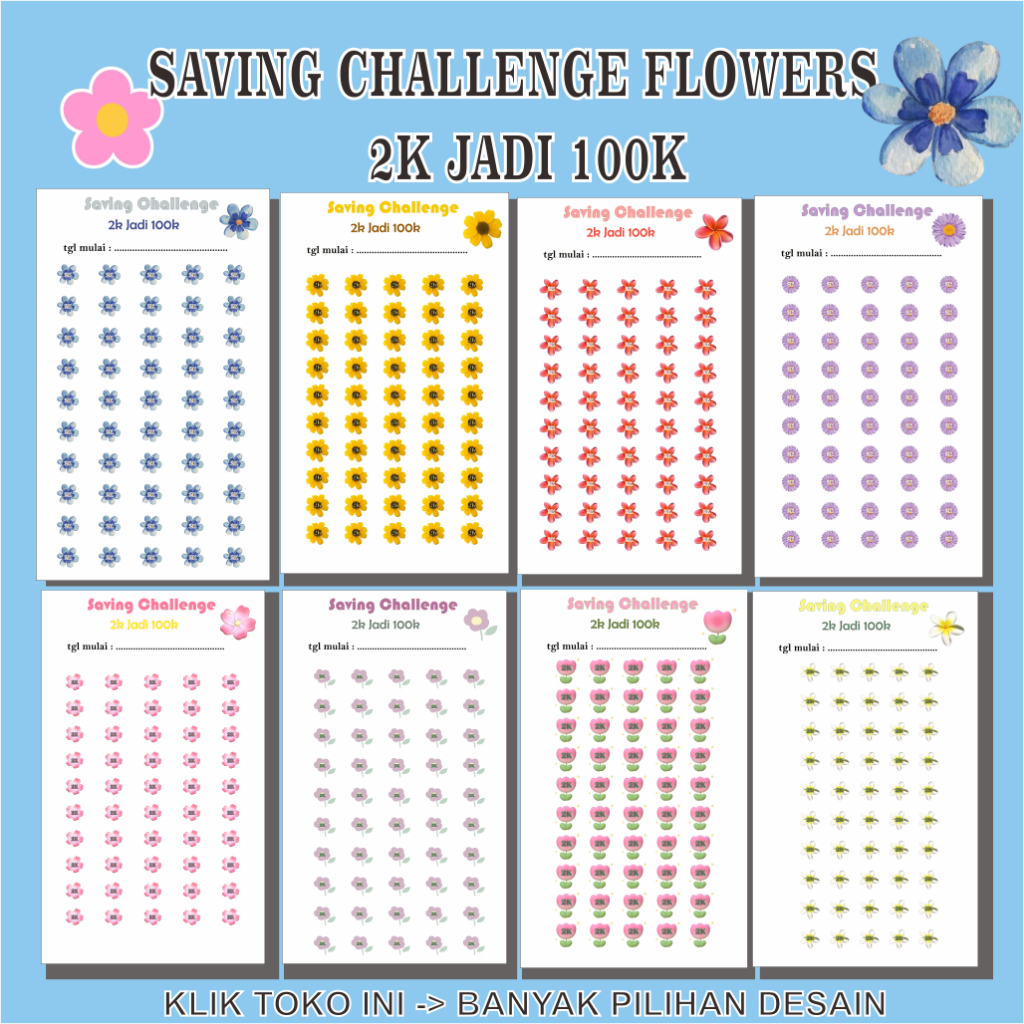 Jual Isi Binder A6 Saving Challenge FLOWERS 2K JADI 100K PART 01 Tebal (KERTAS SAJA) / Kertas ...