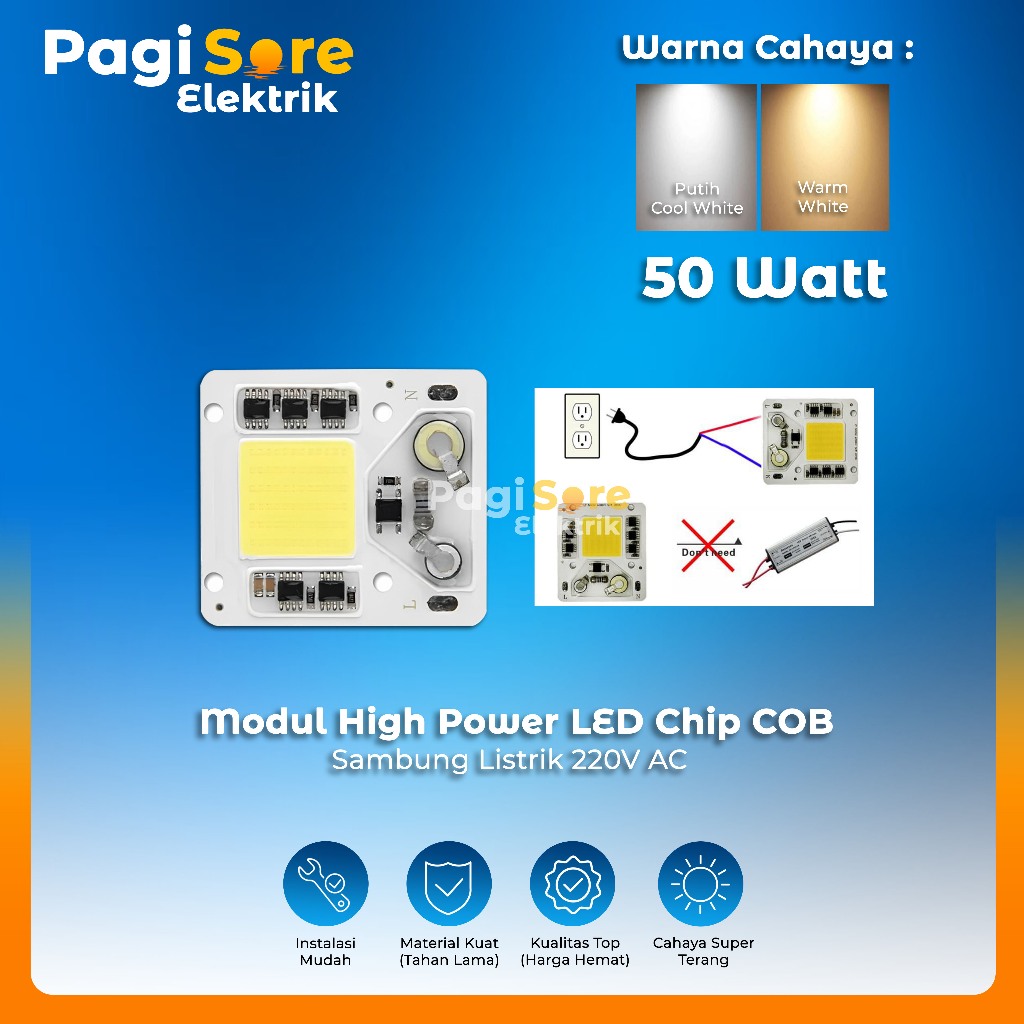 Jual Modul HPL High Power LED Chip Lampu Sorot COB 50W 220V AC Top ...