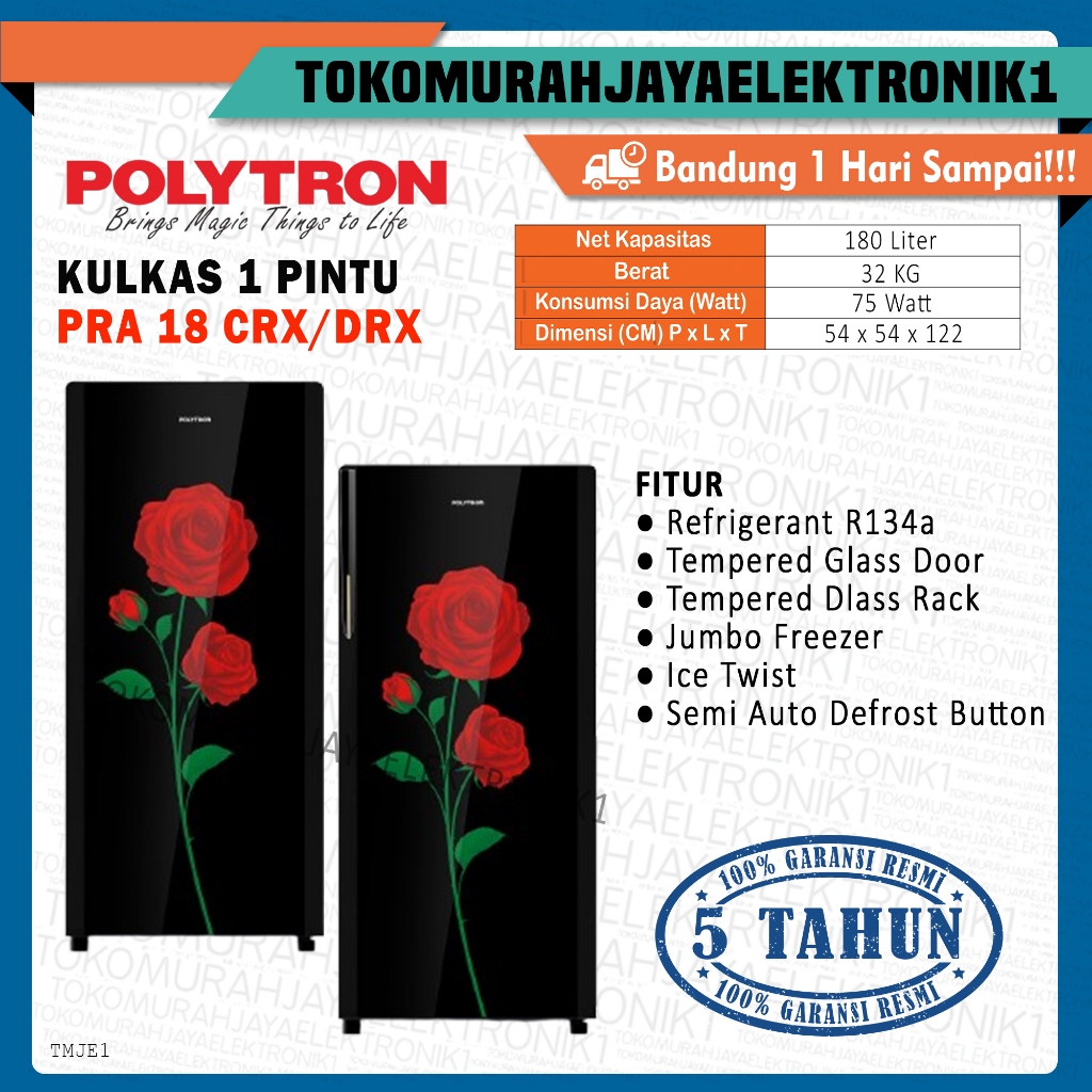 Jual KULKAS 1 PINTU BELLEZA POLYTRON 180 LITER PRA 18 CRX/DRX GARANSI ...
