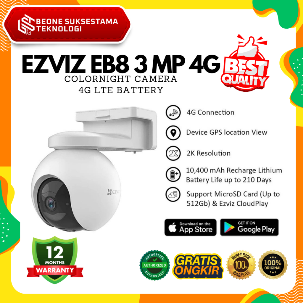 Jual EZVIZ EB8 4G 3MP 2K COLORNIGHT PAN-TILT 10400MAH 4G LTE BATTERY ...