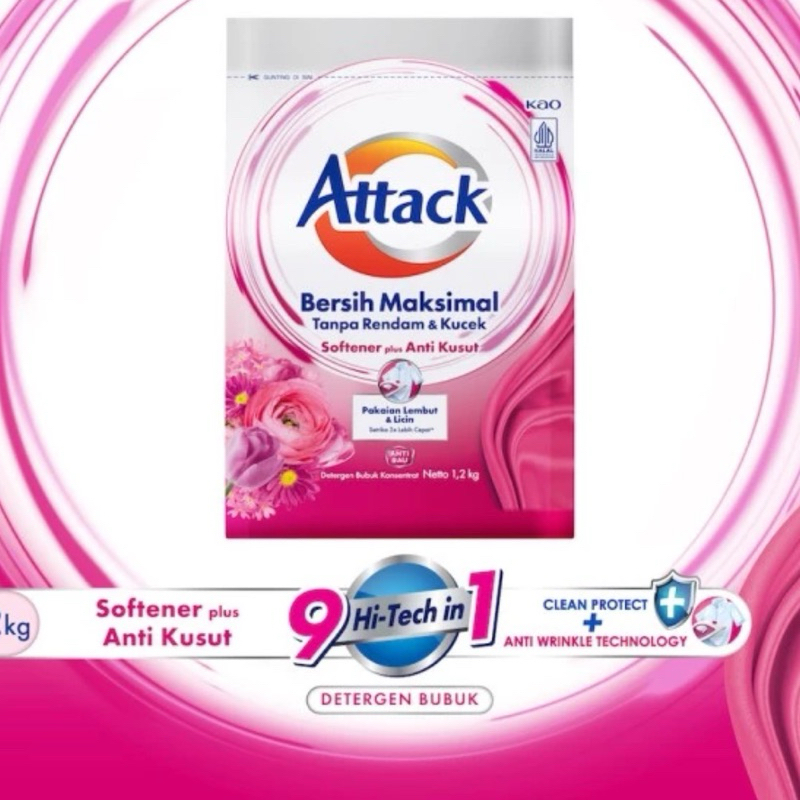 Jual Attack Plus Softener Deterjen Bubuk Semua Jenis Mesin Cuci 1200 gr (1 Karton isi 8 ...