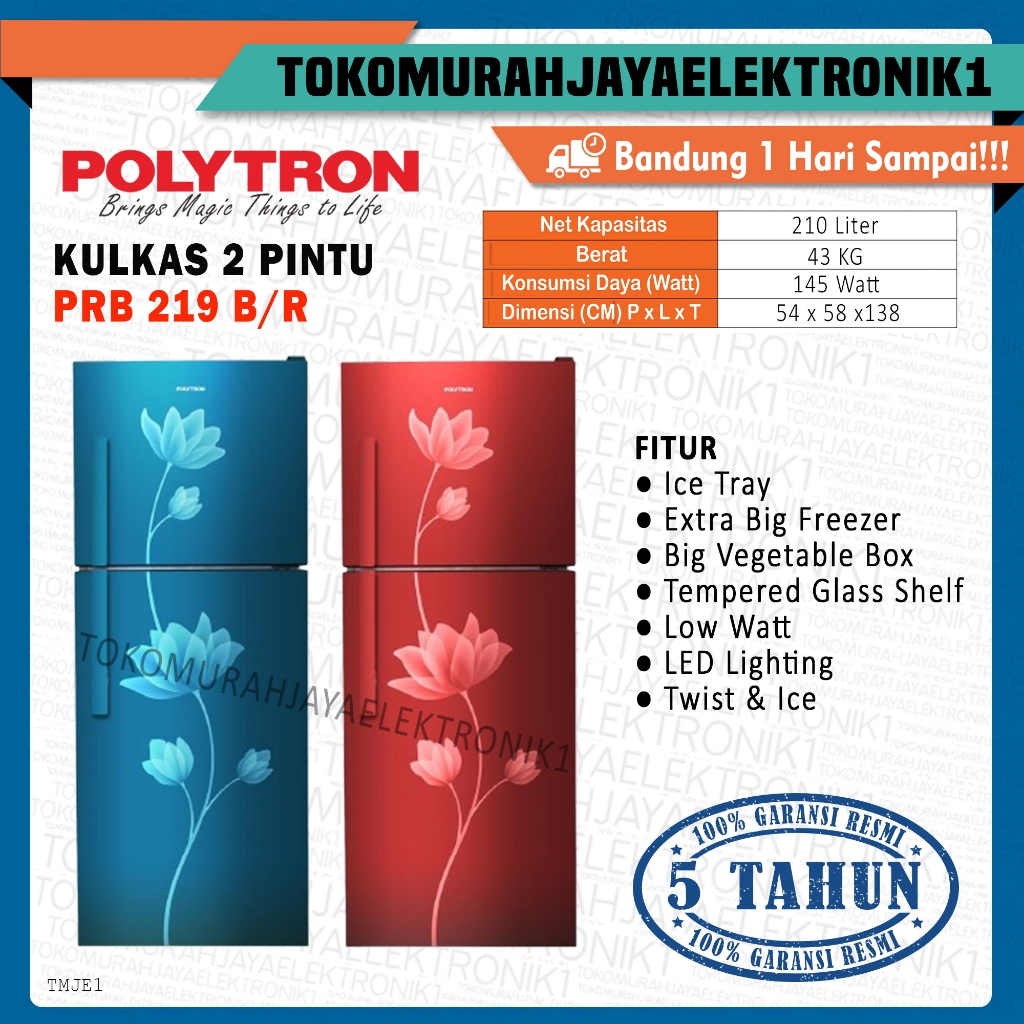 Jual Kulkas 2 Pintu Polytron 210 Liter PRB 219 B/R Low Watt Garansi ...
