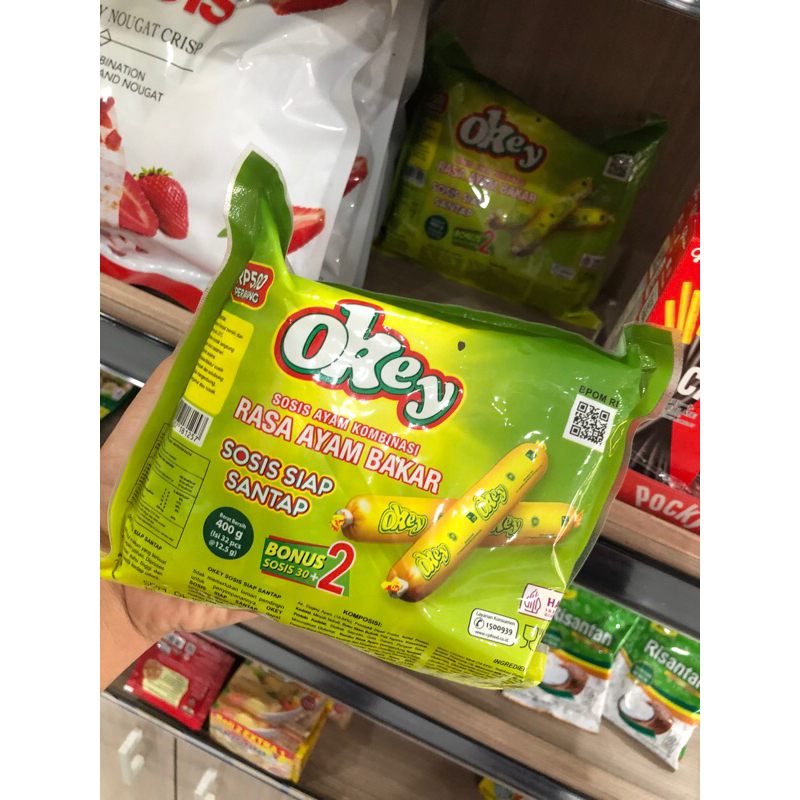 Jual Okey sosis siap santap rasa ayam bakar 400gr | Shopee Indonesia