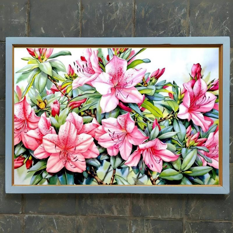 Jual Hiasan dinding lukisan cetak Bunga sepatu Plus Bingkai ukuran 85* ...