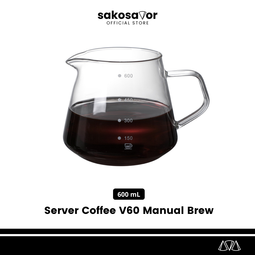Jual SAKO SAVOR Server Coffee Kopi V60 600 mL Teko Pot Kaca Borosilicate Glass Manual Brew Pour ...