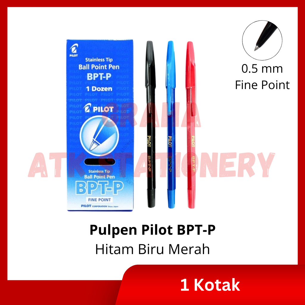 Jual [1 Kotak] Pulpen Pilot BPTP Hitam, Biru, Merah / Ball Pen / Pena Pilot BPT-P Fine Point ...