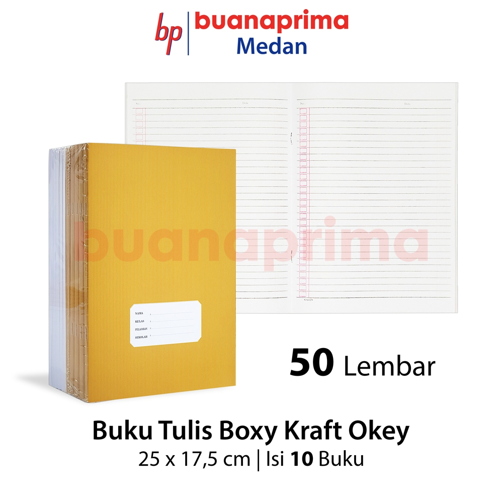 Jual Buku Tulis PANJANG KRAFT OKEY 50 Lembar Boxy 1 Pack Isi 10 Buku ...