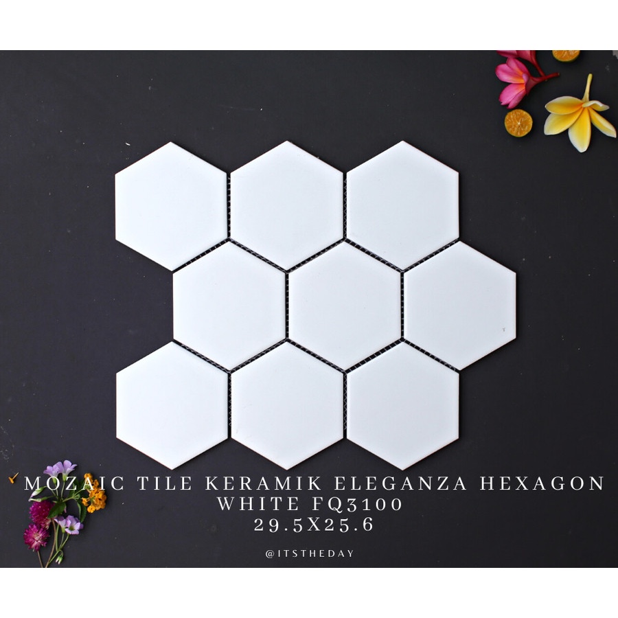 Jual Mozaic Tile Mosaic Keramik ELEGANZA Hexagon White FQ31000 4" 10CM ...