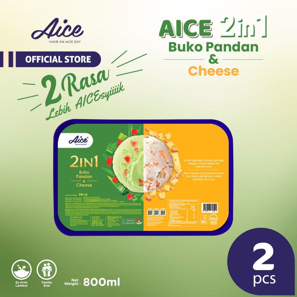 Jual AICE 2in1 Buko Pandan Creamy Cheese Ice Cream 800ml isi 2bucket es krim | Shopee Indonesia