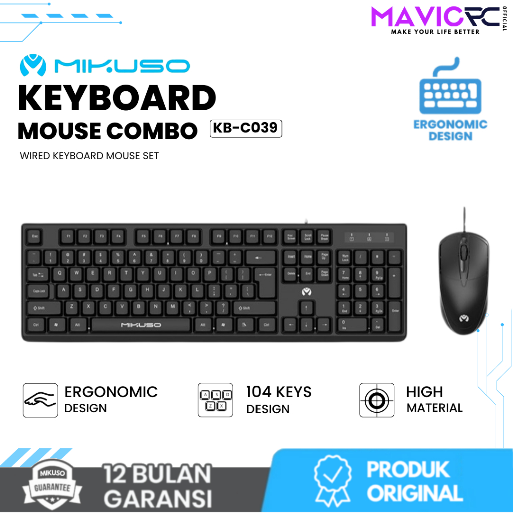 Jual MIKUSO KB-C039 Keyboard Mouse Combo Set Wired USB Office Mouse ...