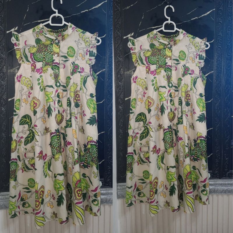 Jual 18. PRELOVED GAUN MOTIF BATIK FLORAL TROPIS ALA MIDIDRESS KOREAN ...