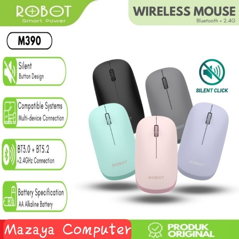 Jual ROBOT M390 Mouse Bluetooth 5.3 + Wireless 2.4 Silent Klik ...