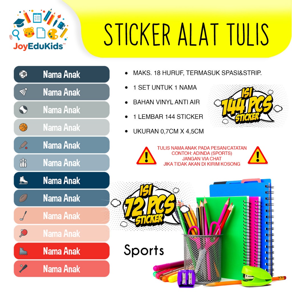 Jual Sticker Alat Tulis Anak Sports Custom Print dan Cut Waterproof ...