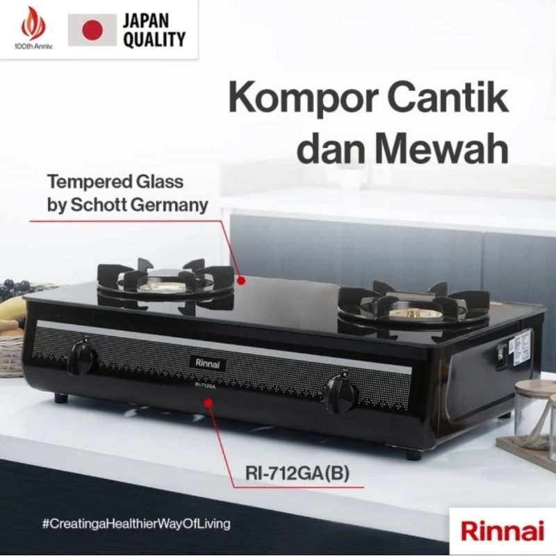 Jual RINNAI KOMPOR GAS KACA HITAM 2TUNGKU RI-712GA(B) | Shopee Indonesia