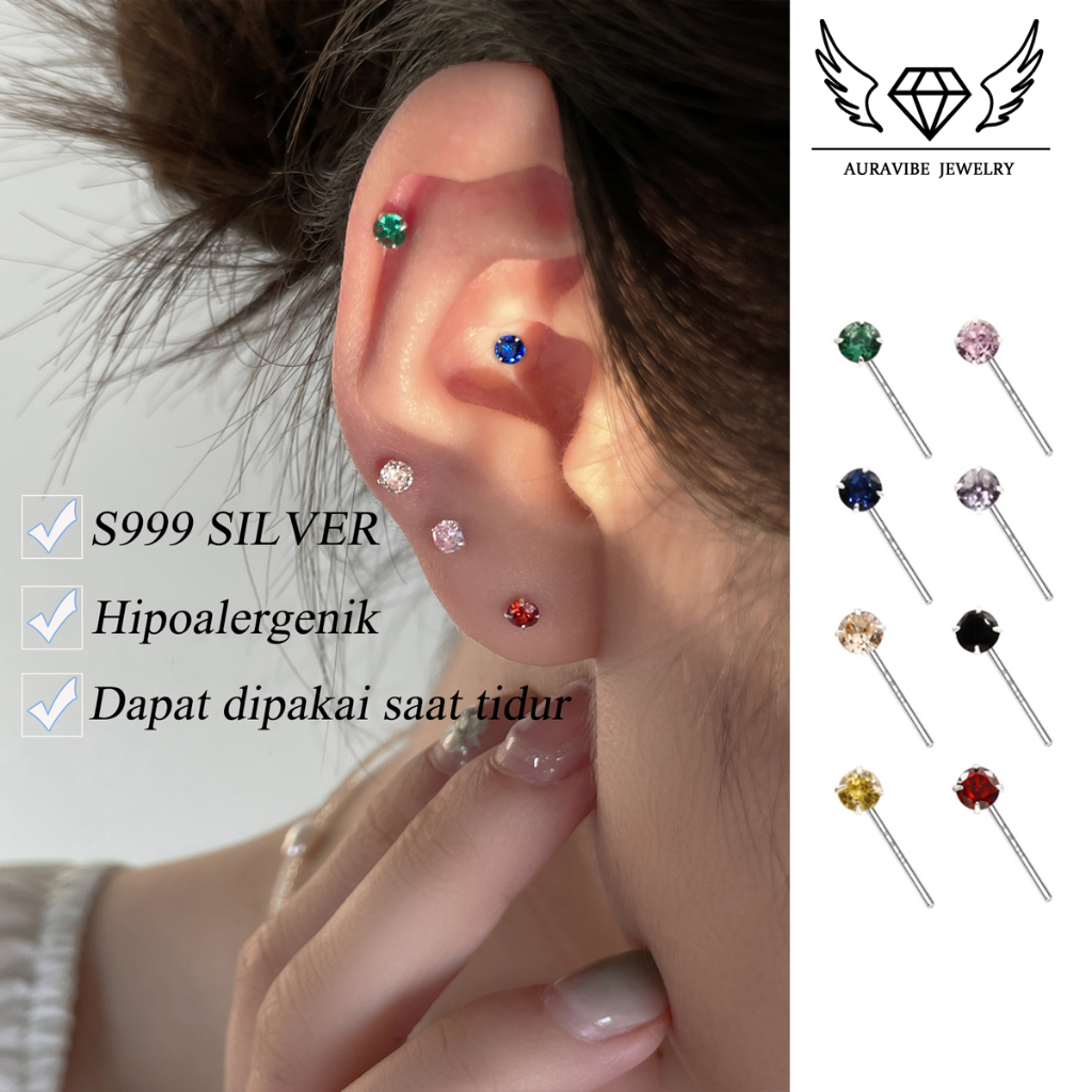 Jual AURAVIBE JEWELRY - Anting Pejantan Kecil Perak Murni 999 Tulang ...