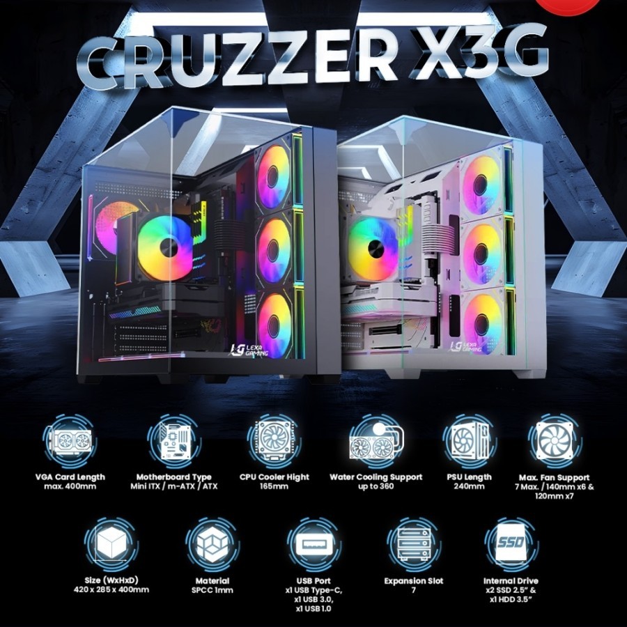 Jual Case Hose LEXA CRUZZER X3G ATX Mid-Tower Gaming Casing JunDW | Shopee Indonesia
