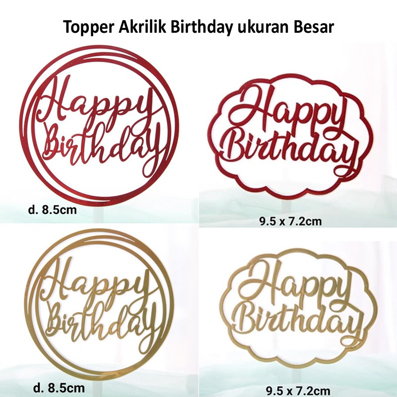 Jual Topper Kue Premium Bulat Oval Tulisan Happy Birthday ukuran Besar ...