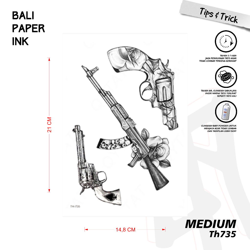 Jual Bali Paper Ink TH735 Oldschool G*n Tattoo Temporary Basic Tato ...