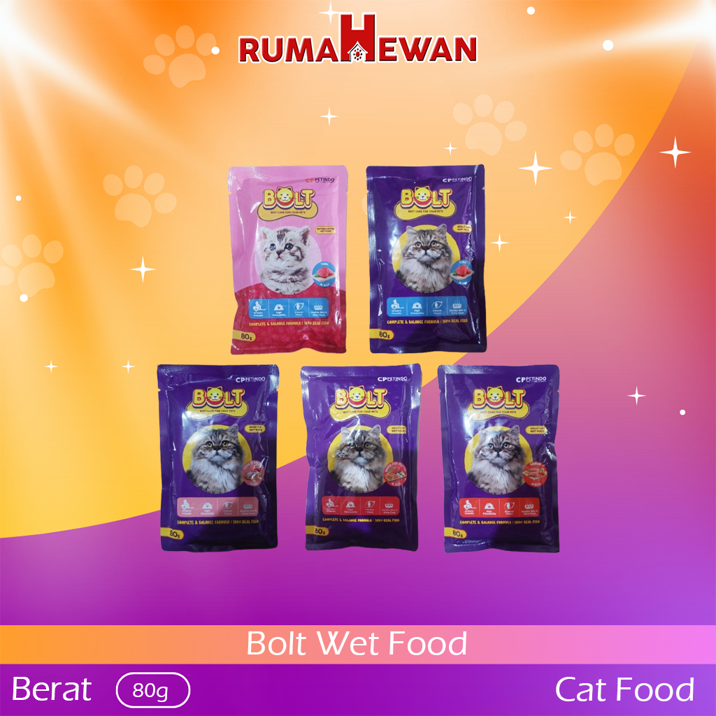 Jual BOLT Pouch Wet Food 80gr - Makanan Kucing Basah Bolt Cat Saset ...