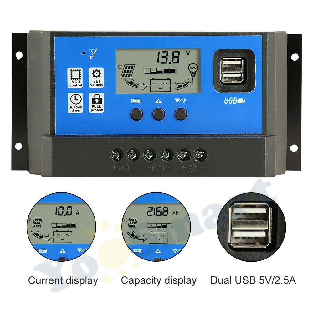 Jual Solar Charge Controller LCD LED Display Solar PWM 12V/24V 50A USB Panel Surya Charge ...