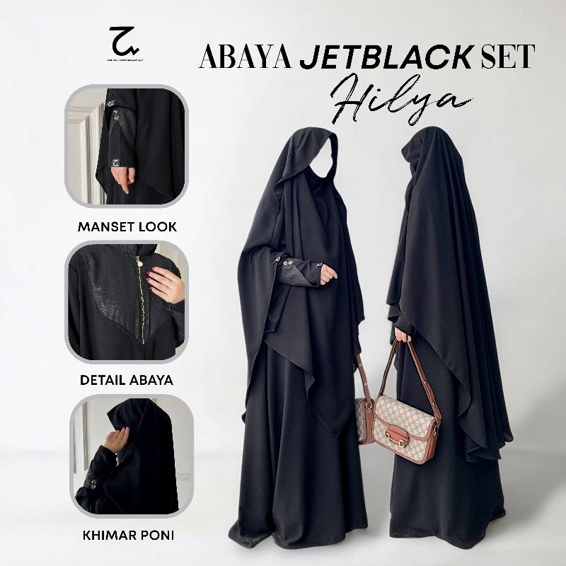 Jual Hasna Moslem Abaya JETBLACK Set Hilya French Khimar Instan Poni ...