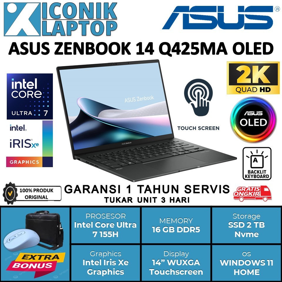 Jual Laptop Touchscreen ASUS Zenbook OLED 14 Q425MA Intel Ultra 7 155H ...