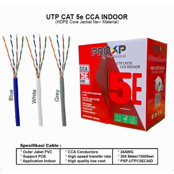 Jual Kabel Lan Indoor PROXP UTP Cat5e Kabel Lan 24 awg Kabel Lan Indoor ...